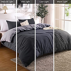 CAROMIO Duvet Cover Queen Size, 3 Pieces Double Brushed Microfiber Duvet Cover Set, All Season Soft Reversible Duvet Cover with Zipper Closure, Charcoal/Silver Grey, 90x90 Inches