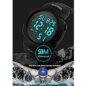 SKMEI MJSCPHBJK Mens Digital Sports Watch, Waterproof LED Screen Large Face Military Watches and Heavy Duty Electronic Simple Army Watch with Alarm, Stopwatch, Luminous Night Light - Black