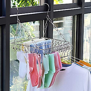 KJAOYU Stainless Steel Sock Drying Rack with 36 Clips,Clothes Drying Rack - Stainless Steel Socks Shoes Hanger Organizer with 36 Clips for Balcony