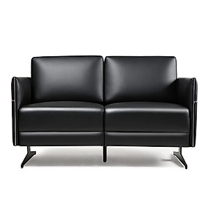 LUCKYERMORE Modern Faux Leather Loveseat Sofa Couch Black Waiting Room Chair,Lobby Chair Multi-Layered Sponge with Mattress Level Spring on Seat Support, Pillowed Back Cushions and Arms, 51" W