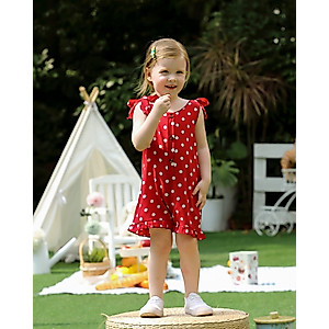 NZRVAWS Little Kid Girl Clothes 2-3 Year Baby Girl Clothing Romper Summer Red Halter Sleeveless Polka Dot Jumpsuits Outfit Set