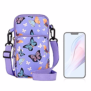 Choco Mocha Kids Cell Phone Purse for Girls, Butterfly Girls Crossbody Purse, Little Girls Purse for Kids 6-8 9-10, Wallet for Girls, Purple
