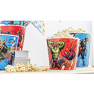 Zak Designs Marvel Universe Movie Night Family Reusable Popcorn Bowl Set with Serving Container and Individual Cups, Reusable and Made From Durable Plastic (5 Pieces, Non BPA)