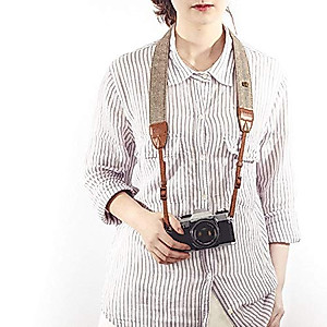 TARION Camera Shoulder Neck Strap Vintage Belt for All DSLR Camera Nikon Canon Sony Pentax Classic White and Brown Weave