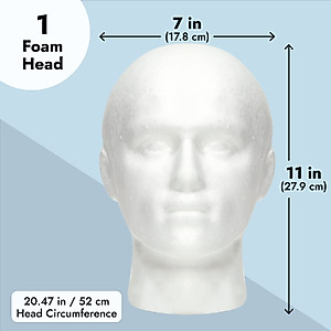 Juvale Male Head Form, Foam Mannequin Display for Hats, Wigs, Mask, Cap, White (9 x 11 In)