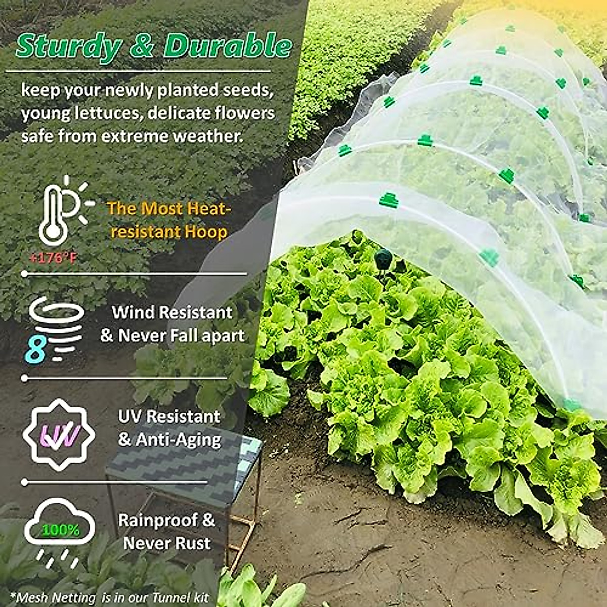 LANEVAN Greenhouse Hoops for 2-4ft Wide Raised Beds, 6.56ft Long Super Bendable Fiberglass Garden Hoops, Weather Resistant Grow Tunnel Support Hoops Frame for Plant Row Cover, 6 Pcs