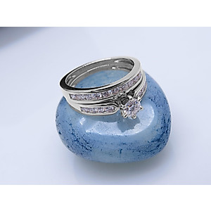 Dazzlingrock Collection 0.95 Carat (Cttw) White Diamond Solitaire Tapered Shank Wedding Ring Set for Women in 14K White Gold Size 6.5