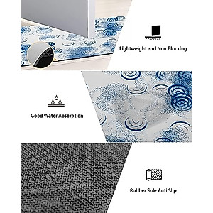 Gogobebe Super Absorbent Diatom Mud Mat Abstract Polypropylene Vintage Texture Blue White Quick-Drying Thin Bath Mat Non-Slip Bathtub Mat Anti-Skid Rubber Bathroom Shower Mat 20x32in