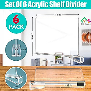 6 Pack Closet Shelves, Shelf Dividers, Clear Acrylic Shelf Divider for Closets, Wood Shelf Dividers Purse Organizer Separators, Closet Shelf Organizer for Kitchen Cabinets Storage Clothes Organization