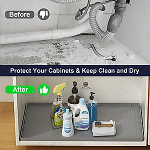 Under Sink Mat - 31" x 22" Waterproof Kitchen Cabinet Mat - Flexible Silicone Under Sink Liner - Kitchen Bathroom Cabinet Mat and Protector for Drips Leaks Spills (Gray)