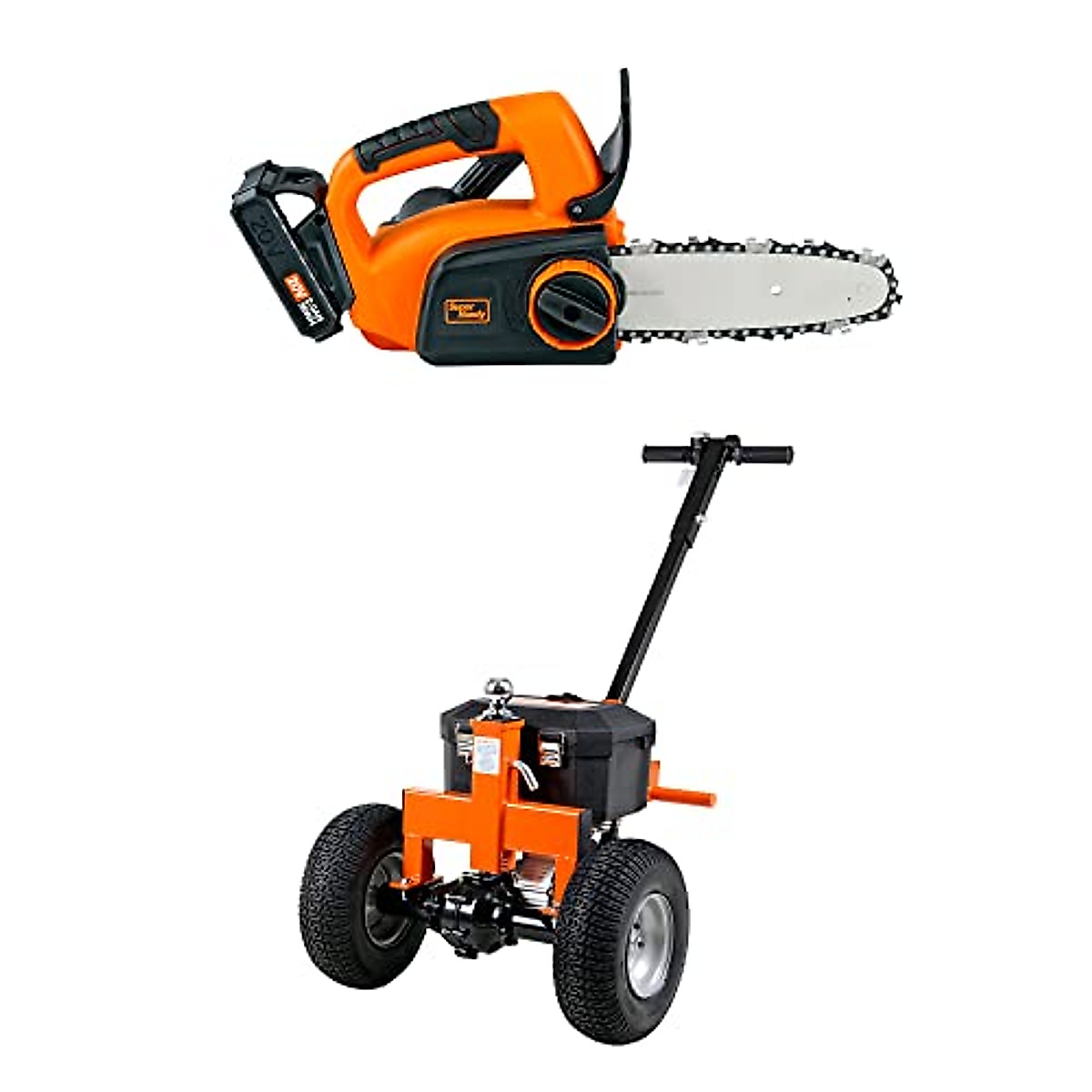 SuperHandy Trailer Dolly Electric Power 3600LBS Max Trailer Weight, 600LBS Max Tongue Weight & Chainsaw Mini 8-Inch Cordless Electric 20V 2.0Ah Lightweight [Bundle Deal]