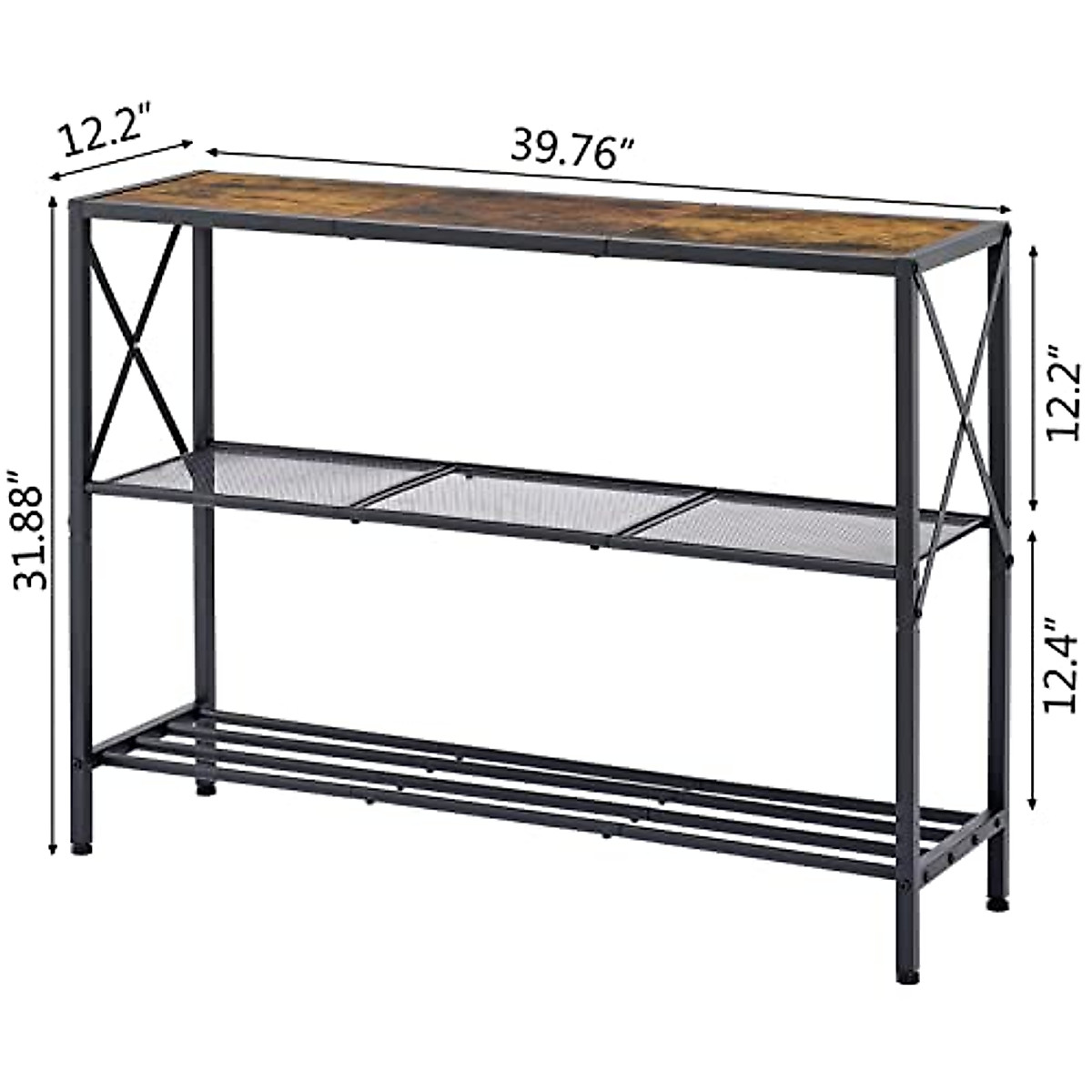 Hoctieon Industrial Console Table, 3 Tier Entryway Table, Hallway Table, Narrow Sofa Table with Shelves, Entrance Table for Entryway, Living Room, Foyer, Hallway, Office, Rustic Brown&Black