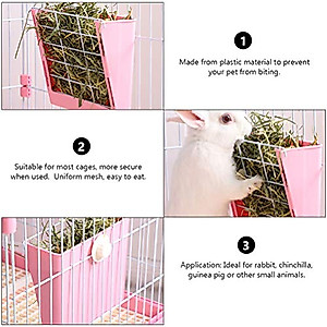 POPETPOP Wood Hay Feeder Rack for Guinea Pig Rabbit Bunny Food Manager Grass Holder for Small Pet Chinchilla Hamster Ferret Pink