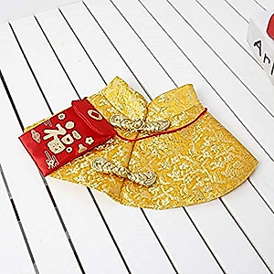 Harikaji Cat Clothes,New Year's Cloak Dog Clothes Red Pet Cheongsam Cloak Clothes for Cats Small Dogs Puppy(Gold,XS)