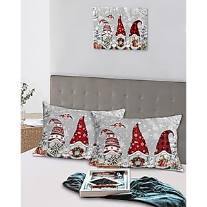Edwiinsa Christmas Pillow Covers Standard Size Set of 2 20x26 Bed Pillow, Plush Soft Comfort for Hair/Skin Cooling Pillowcases with Envelop Closure Throw Covers Grey Gnomes Fantasy Snowy Tree Branch