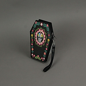 Day of the Dead Sugar Skull Coffin Shaped Wallet With Removable Wrist Strap