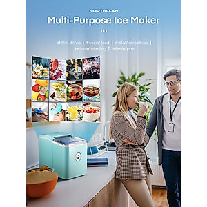 Ice Makers Countertop, 28 lbs in 24 Hours, 9 Cubes Ready in 6 Mins, NORTHCLAN Portable Ice Cube Maker Machine with Ice Scoop and Basket for Home/Kitchen/Office/Bar/Party (1, Mint, 1)