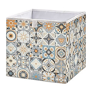 Kigai Storage Basket Moroccan Tile Mosaic Foldable Storage Bin 15.8 x 10.6 x 7 Inches Cube Storage Baskets Box for Shelves Closet Laundry Nursery Bedroom Home Decor