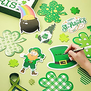 40 Pieces St. Patrick's Day Cut-Outs Irish Paper Cut-Outs with 80 Glue Point Dots Gnome Leprechaun Shamrock Cut-Outs for St. Patrick's Day Party Home Classroom Bulletin Board Decorations, 10 Designs