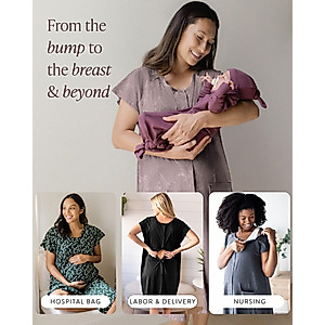 Kindred Bravely Labor and Delivery Gown | 3 In 1 Postpartum Nursing Hospital Gown (Black, S/M/L)