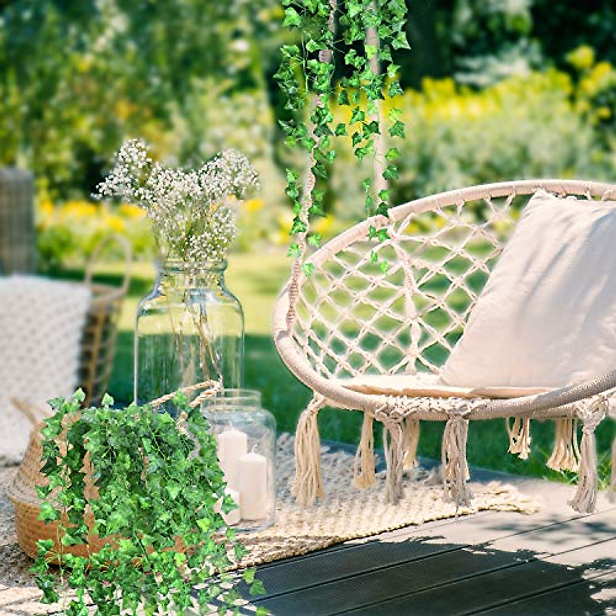 Yatim 90 CM Sweetpotato Ivy Vine Artificial Plants Greeny Chain Wall Hanging Leaves for Home Room Garden Wedding Garland Outside Decoration Pack of 2