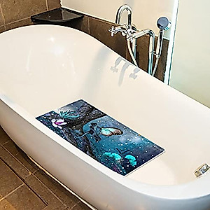 Non-Slip Bathtub Mats Enchanted Tree in Blue Forest Prints Soft Bath Tub Bathroom Shower Mat for Baby and Adults, Machine Washable