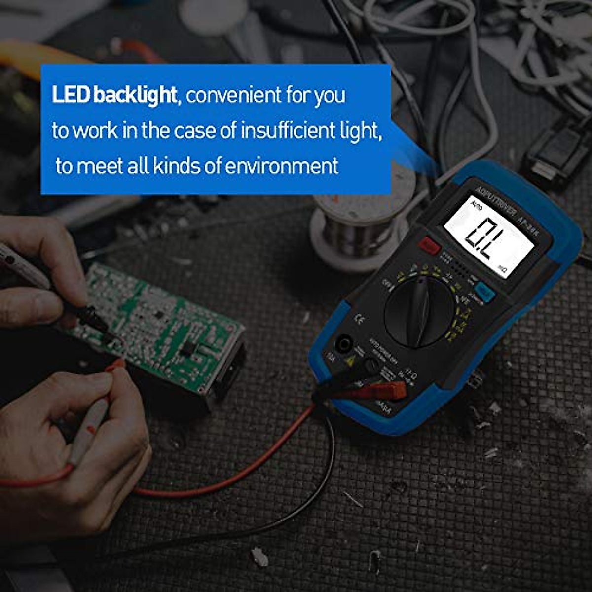 Digital Multimeter AP-36K 4000 Counts multimeter for Voltmeter Ammeter Ohmmeter with Test Leads Data Hold and Backlight LCD for DC/AC Resistance Diodes Transistor Buzzer Continuity
