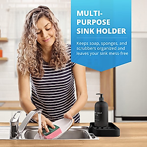 Luxet Sponge Holder for Kitchen Sink Organizer Tray [Newest Innovated Version Drain Lip] Self Draining Caddy for Dish Soap Dispenser Scrubber Brushes Bottle Dryer Kitchen Accessories Gadgets,Black