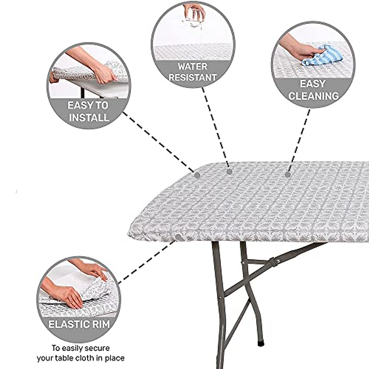 Wood Plank Rectangle Elastic Fitted Tablecloth, Wood Plank Texture Print, Suitable for Camping Party and Picnic, 24"x 48" Table Cover for 4ft Folding Table