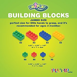 UNiPLAY Plump Soft Building Blocks - 36-Piece Jumbo Stacking Multicolor Set for Early Cognitive Development and Creative Play - Ages 3 Months+