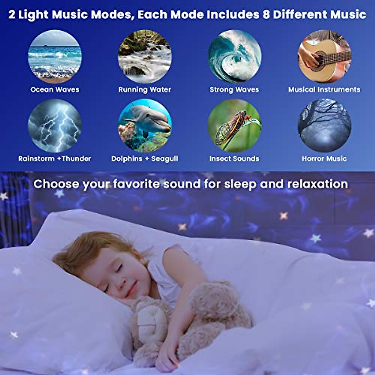 Star Projector Night Light Galaxy Projector Ocean Wave Nebula Starry Projector with Remote Control White Noise Light Projector Skylight with Timing for Baby Kids Adults(Black)