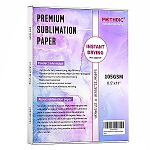 Methdic Sublimation Paper 8.5x11 Inch Instant Dry 125 Sheets Sublimation Blanks Transfer Paper For Inkjet Printer ，105gsm