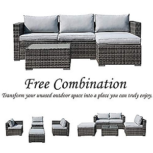 Patiorama 5 Piece Outdoor Patio Furniture Set, Outdoor Sectional Conversation Set, All-Weather Grey PE Wicker w/Light Grey Cushions, Outdoor Backyard Porch Garden Poolside Balcony Furniture Set