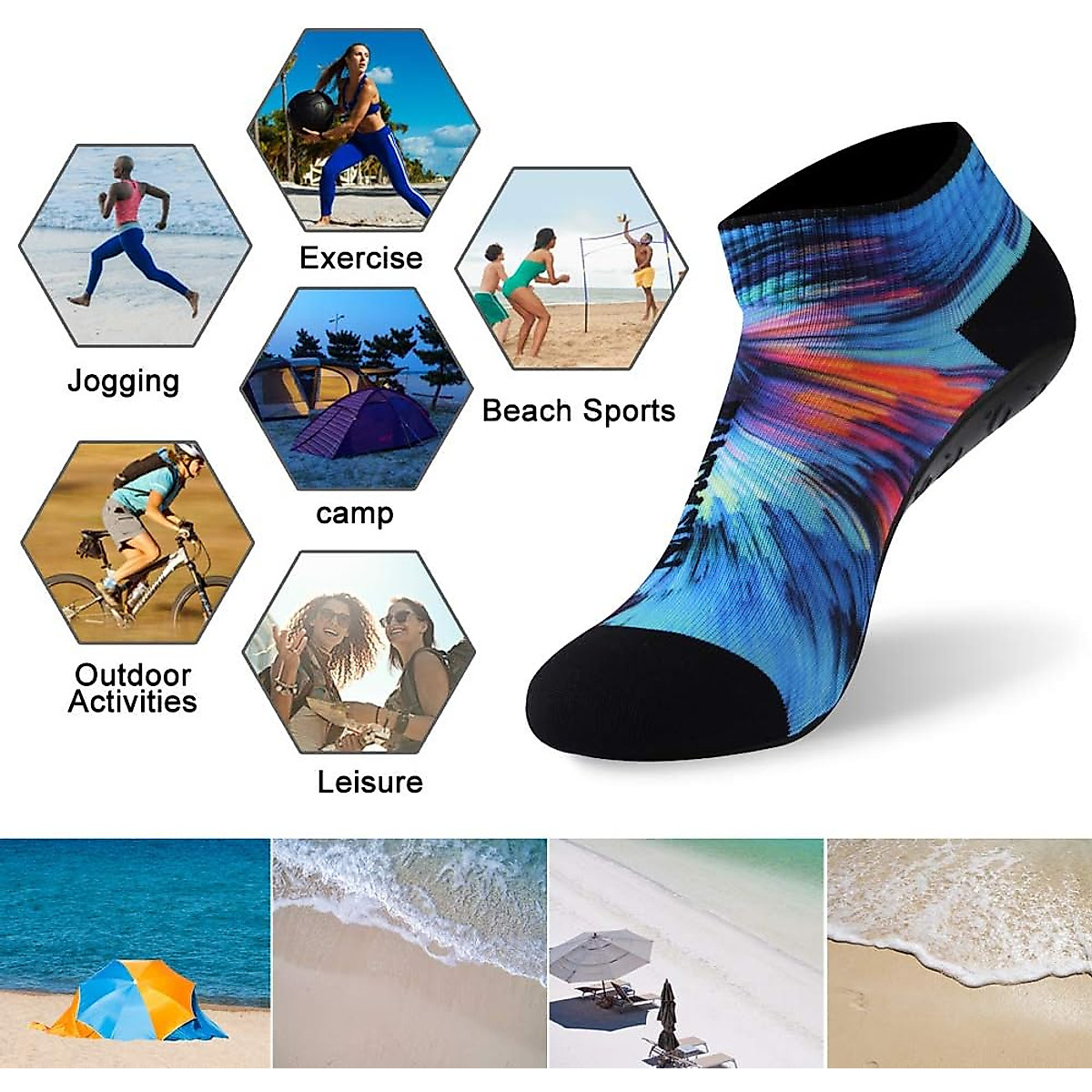 RANDY SUN Barefoot Quick-Dry Sand Beach Socks, Breathable Seamless Yoga Sock With TPE Sole