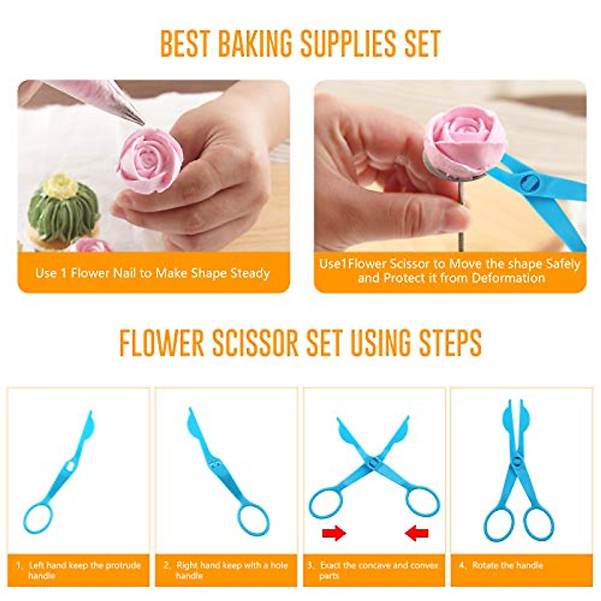 Kincown Piping Bags and Tips Set, 33pcs Frosting Piping Kit with 24 Stainless Steel Piping Tips, 2 Reusable Silicone Pastry Bags, 2 Couplers and 3 Icing Smoother, Piping Tips Set with Storage Case