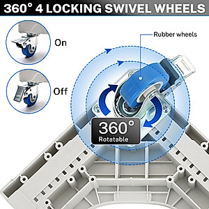 NATGAI Mini Fridge Stand, Adjustable Furniture Dolly Roller Base with 4 Locking Swivel Wheels, Universal Mobile Base Moving Cart for Washing Machine Refrigerator and Dryer (4 Wheels)