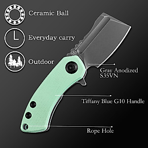 KANSEPT Knives Mini Korvid Cleaver Mini Pocket Knife for Men Gray Anodized S35VN Blade Sky Blue G10 Handle Print,EDC Folding Knife, Mini Cleaver Flipper for Everyday Carry K3030A1