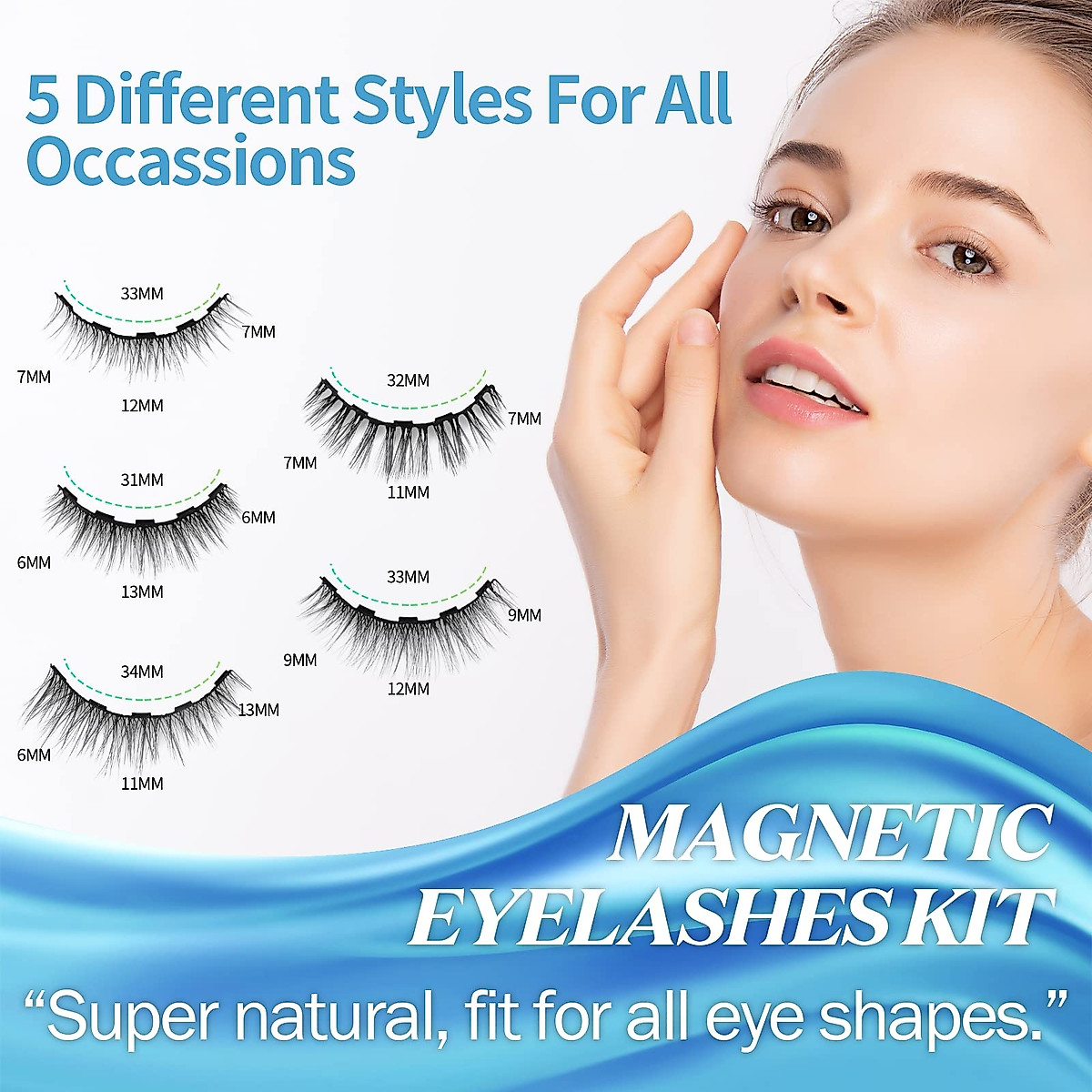 EARLLER Natural Magnetic Eyelashes with Eyeliner, (Dpair)