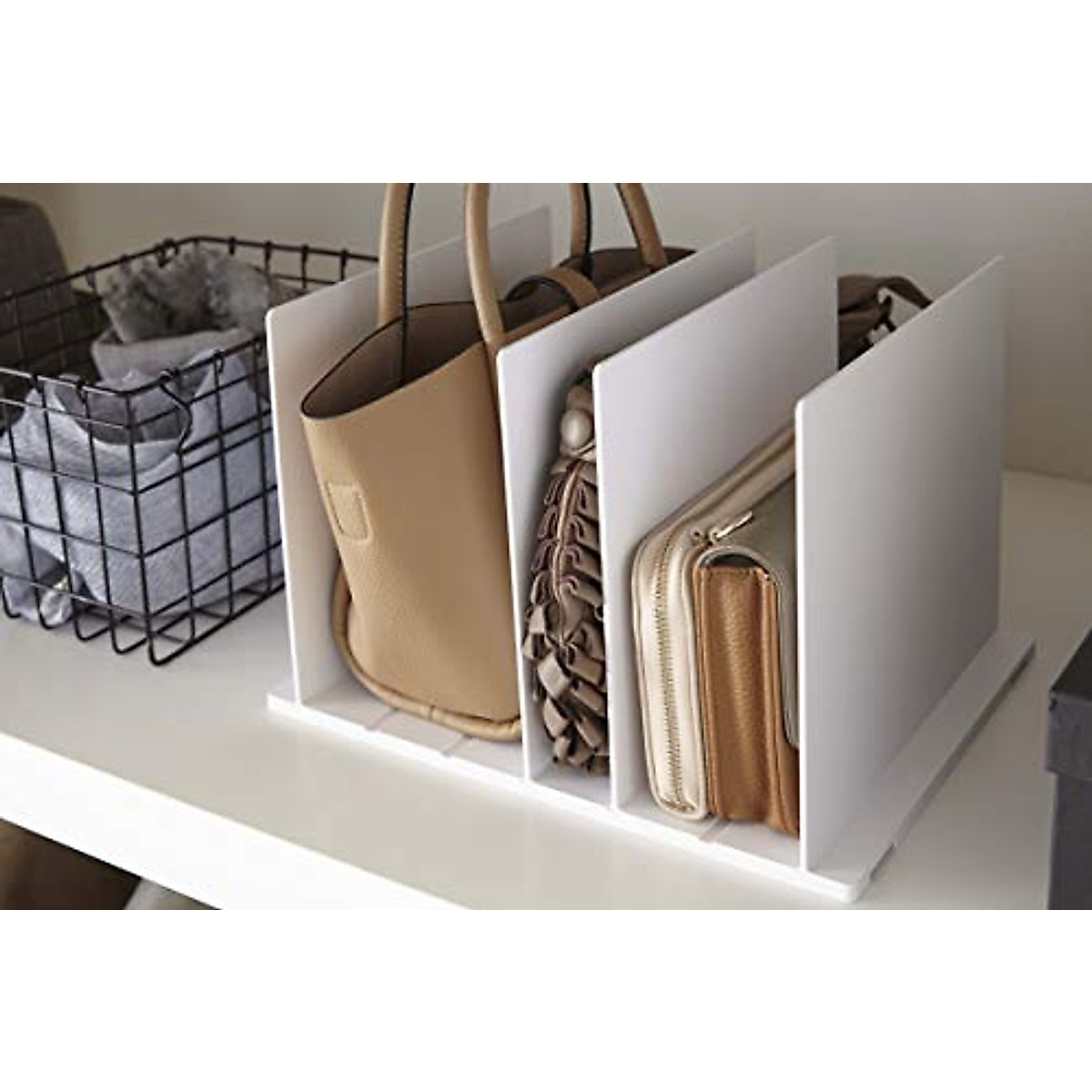 YAMAZAKI home 4956 Purse Organizer/Bag Divider for Closet Shelf, One Size, White