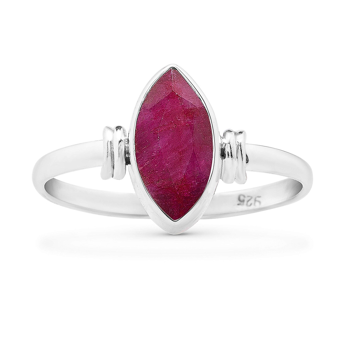 Koral Jewelry Cut Marquise Created Ruby Delicate Ring 925 Sterling Silver Vintage Tribal Gipsy Boho Look (6)