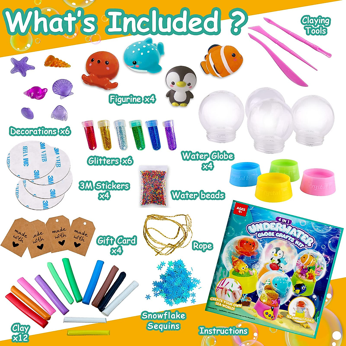 GraceDuck Kids Crafts DIY Snow Globe Kit - Arts and Crafts for Kids Ages 4-8 - Crafts for Kids Ages 8-12 Activities for Girls & Boys Ages 6 7 8 9 10 11 12 - STEM Toys Christmas Birthday Gifts