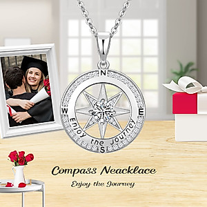 Peeshow Graduation Gifts high school College Silver Compass Graduation Necklace for Women, Best Gift for Daughters Granddaughter, Masters Degree Graduation Presents Jewelry for Women