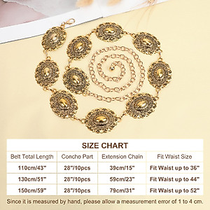 WHIPPY Women Concho Chain Belt Metal Link Western Cowgirl Turquoise Chain Belt for Dress