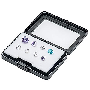 Glass Top Loose Diamond or Gemstone Display Box Case Holder Show Container Metal (Black Large Rectangle)