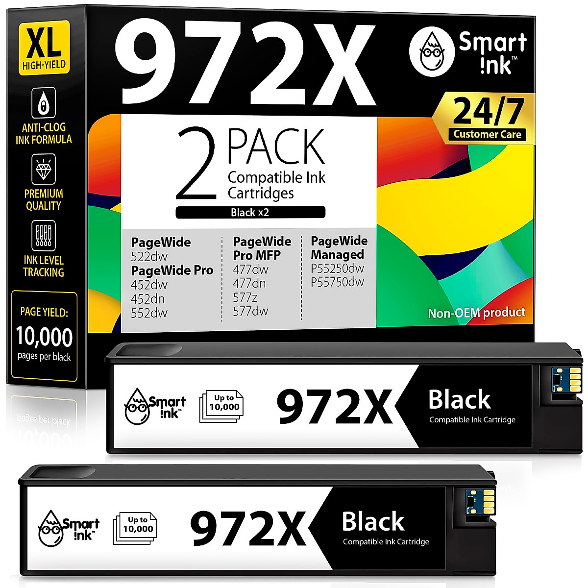 Smart Ink Compatible Ink Cartridge Replacement for HP 972X 972 X (2 Black Pack) to use with PageWide Pro 477dw 577dw 452dw 477dn 452dn 577z 552dw P55250dw Printers