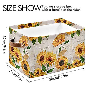 Mazeann Vibrant Sunflowers Storage Basket Bin Collapsible Foldable for Clothes Toys Storage Cabinets Waterproof Fabric Storage Box 15 x 11 x 9.5 inches 2PCS