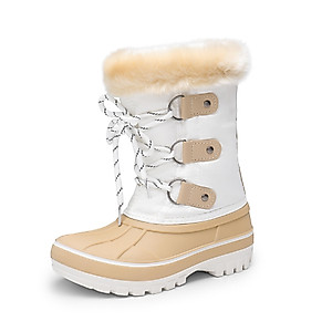 DREAM PAIRS Boys & Girls Faux Fur-Lined Ankle Winter Snow Boots,Size 2 Little Kid,Beige/White,FORESTER