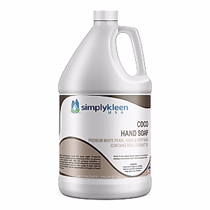 Simply Kleen USA Coco Liquid Hand Soap with Skin Moisturizing Coconut Oil, 1 Gallon, Large Kitchen and Bathroom Dispenser Refill, Premium White Pearl