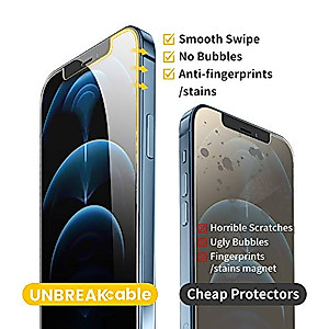 UNBREAKcable 3-Pack Screen Protector for iPhone 12 Pro Max, Double Shatterproof Tempered Glass [Easy Installation] [9H Hardness] [99.99% HD Clear] [Case Friendly] for iPhone 6.7 inch