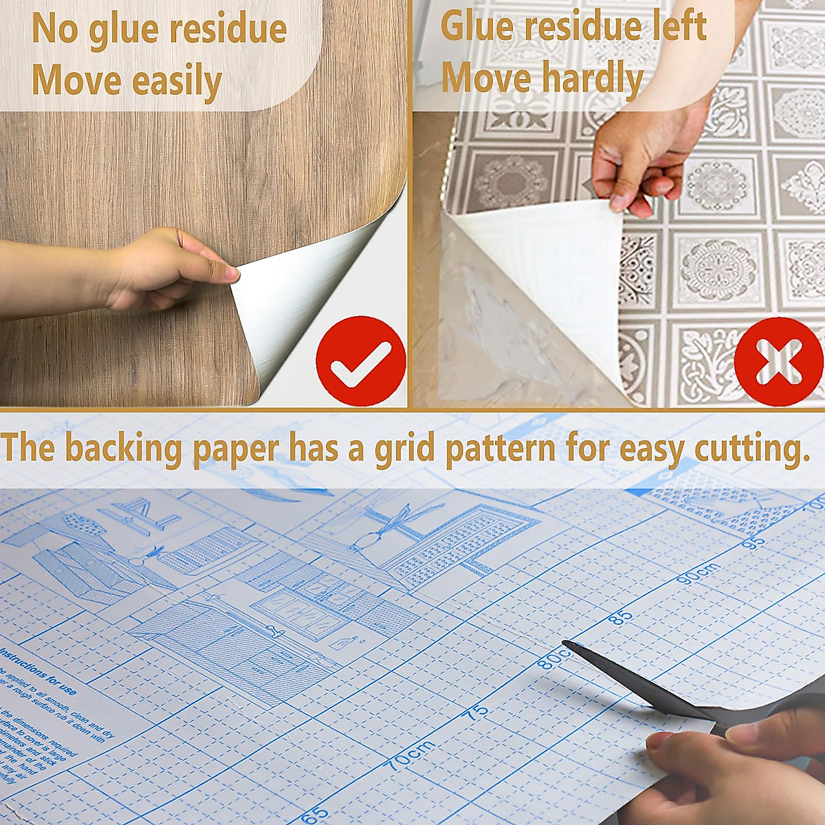 WIFEA Vinyl Flooring Roll 15.7"x 393.7"/43 Sq.Ft, Wood Grain Self Adhesive Vinyl Floor Tiles Wear-resistant and Waterproof Vinyl Plank Flooring for Bedroom Living Room Office Balcony RV, Light brown